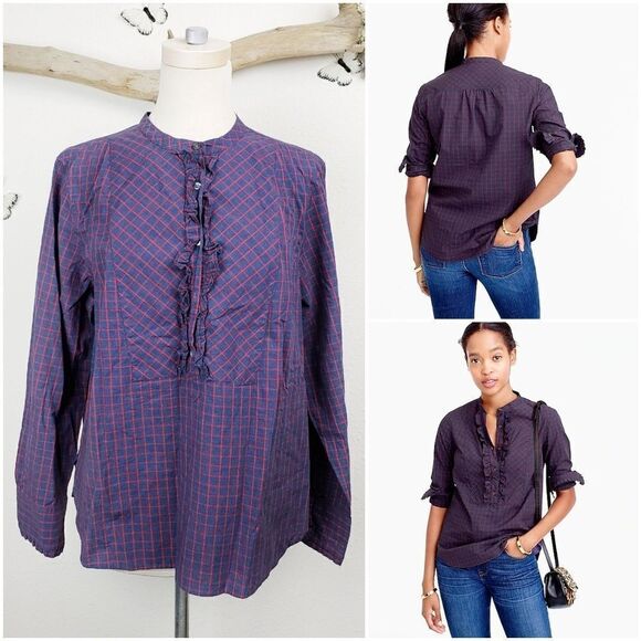 J. Crew | Tops | Jcrew Collection Rufflepopoverminiwindowpane | Poshmark